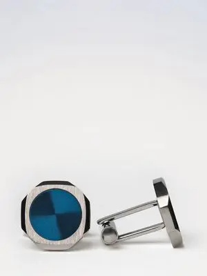 D1 MILANO Two-tone Steel Cufflinks With Rounded Shape And Engraved Logo Blue
