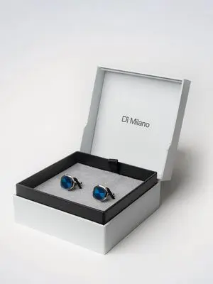 D1 MILANO Two-tone Steel Cufflinks With Rounded Shape And Engraved Logo - Blue