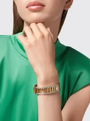 Philipp Plein Rigid Steel Bangle Bracelet With Crystals And Logo Lettering