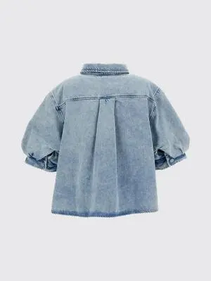 FRAME Cotton Denim Shirt With Puff Sleeves - Blue