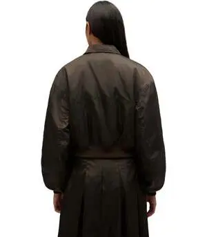 GANNI Nylon Bomber Jacket With Detachable Ruffled Collar - Brown