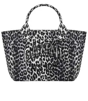 GANNI Leopard Print Cotton Shopping Bag - Silver