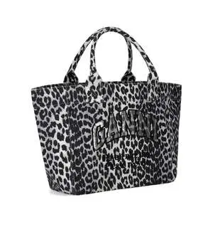 GANNI Leopard Print Cotton Shopping Bag - Silver