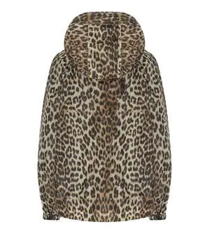 GANNI Animal Print Recycled Nylon Hooded Jacket - Beige