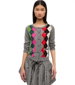 GANNI Diamond Pattern Cardigan - Grey