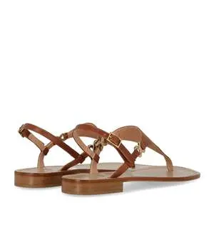 PAOLO FERRARA Leather Thong Sandals With Gold-tone Infinity Charm