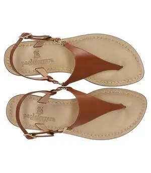 PAOLO FERRARA Leather Thong Sandals With Gold-tone Infinity Charm