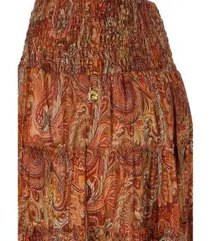 PAHIESA FORMENTERA Tiered Paisley Print Silk Cotton Blend Maxi Skirt