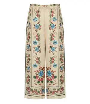 Max Mara Floral Print Silk Wide Leg Trousers
