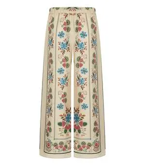 Max Mara Floral Print Silk Wide Leg Trousers