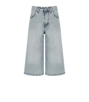 K.K. Light Wash Wide Leg Denim Bermuda Shorts