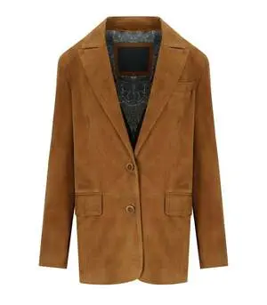 MYSKIN Camel Suede Single-breasted Blazer