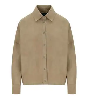 MYSKIN Suede Bomber Shirt - Beige