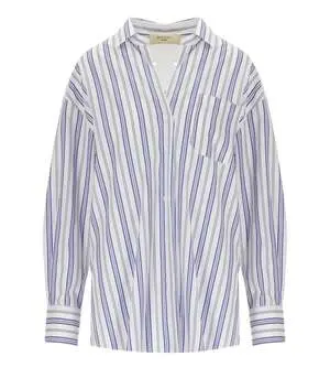Max Mara Cotton Poplin Striped Shirt With Broderie Anglaise Back