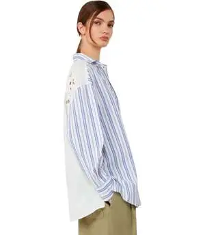Max Mara Cotton Poplin Striped Shirt With Broderie Anglaise Back