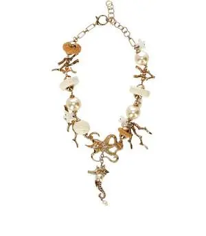 Max Mara Lembi Necklace With Pearl-effect And Raffia Accents