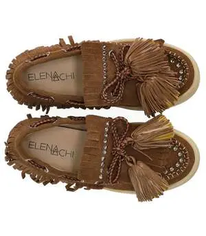 Elena Iachi Suede Loafers With Fringe And Tassels