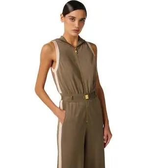 Elisabetta Franchi Knitted Jumpsuit With Hood And Belt - Beige
