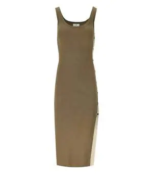 Elisabetta Franchi Knitted Midi Dress With Contrasting Bands And Logo Detail