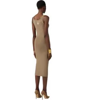 Elisabetta Franchi Knitted Midi Dress With Contrasting Bands And Logo Detail