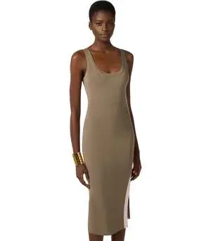 Elisabetta Franchi Knitted Midi Dress With Contrasting Bands And Logo Detail