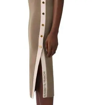 Elisabetta Franchi Knitted Midi Dress With Contrasting Bands And Logo Detail