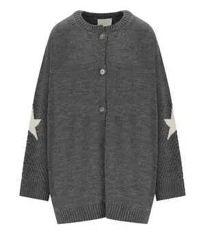 K.K. Oversized Maxi Cardigan With Jacquard Elbows
