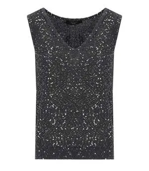 Max Mara Sleeveless Sequin Embellished Knit Top