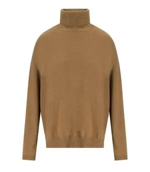 TWINSET Camel Cashmere Turtleneck Sweater With Side Slits