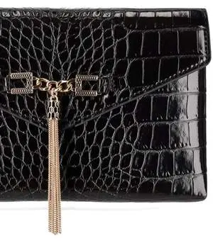 Elisabetta Franchi Croc Effect Leather Clutch With Gold Tassel