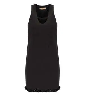 TWINSET Sleeveless Crepe Mini Dress With Sequined Hem And Bow Detail