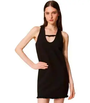 TWINSET Sleeveless Crepe Mini Dress With Sequined Hem And Bow Detail