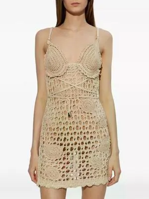 Attico Beige Crochet-knit Mini Dress