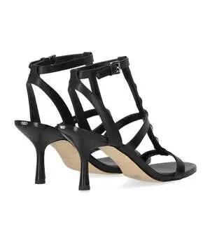 Michael Kors Nara Leather Studded Heeled Sandals - Black