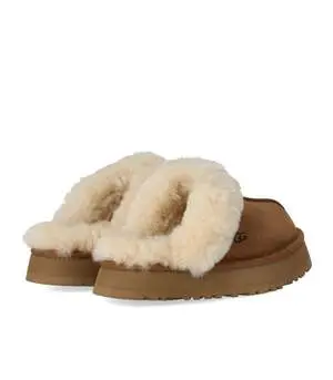 UGG Suede Slipper With Sheepskin Collar - Brown