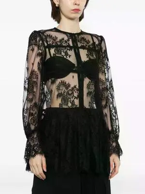 FETICO Lace-panelled Peplum-hem Blouse