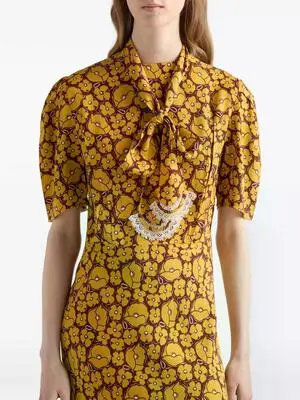 Prada Embroidered Printed Sable Dress