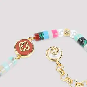 Casablanca Multi Bead Bracelet With Logo Charm