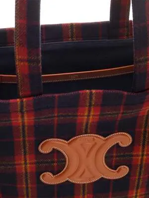 Celine Large Cabas Tote Bag In Checked Wool