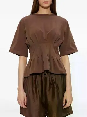 GESTUZ Inez Pleated Peplum T-shirt - Brown