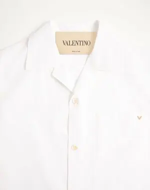 Valentino Garavani Bowling Shirt In Cotton Poplin With Vgold