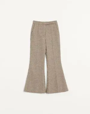 Valentino Garavani Houndstooth Flared Virgin Wool Trousers - Beige