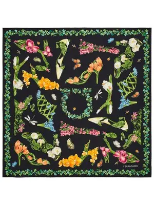 FERRAGAMO Silk Scarf Eden Shoes - Black