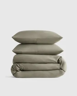 Quince Organic Crisp Percale Duvet Cover Set Dried Sage