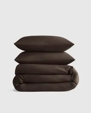 Quince Organic Crisp Percale Duvet Cover Set Espresso