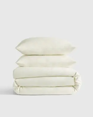 Quince Organic Crisp Percale Duvet Cover Set - Ivory