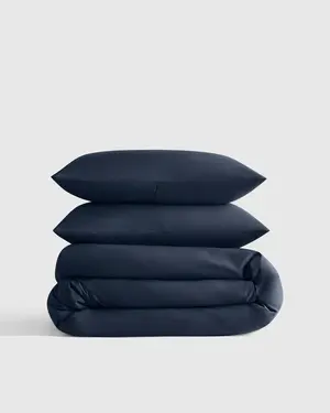 Quince Organic Crisp Percale Duvet Cover Set - Navy