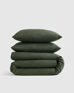 Quince Organic Crisp Percale Duvet Cover Set - Pine