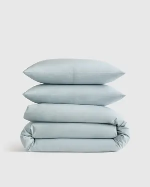 Quince Organic Crisp Percale Duvet Cover Set Sky Blue