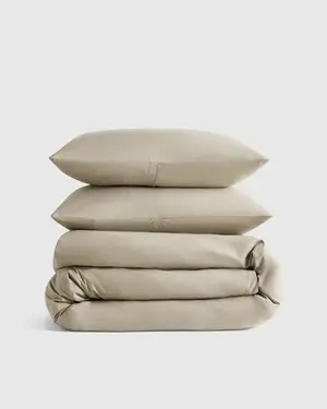 Quince Organic Crisp Percale Duvet Cover Set - Toffee